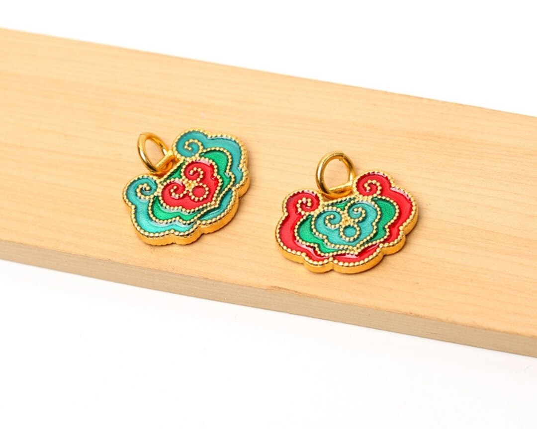 Cloisonne Bead Lucky Lock Bead Pendant Color Enamel Alloy Gold Plating ...