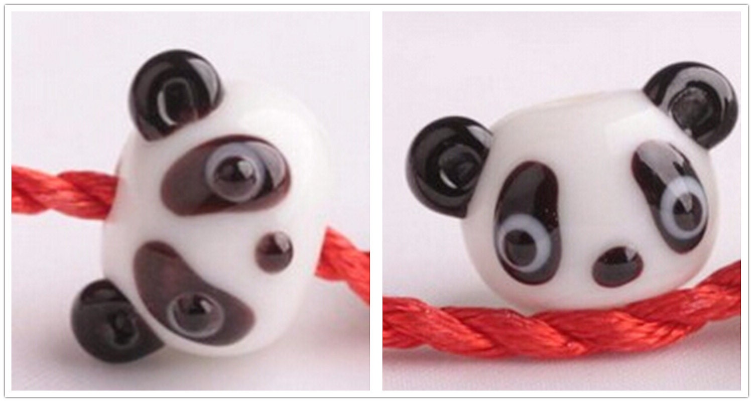Glazed Bead Panda Glass Beads Black White Gongfu Panda Bead | Etsy