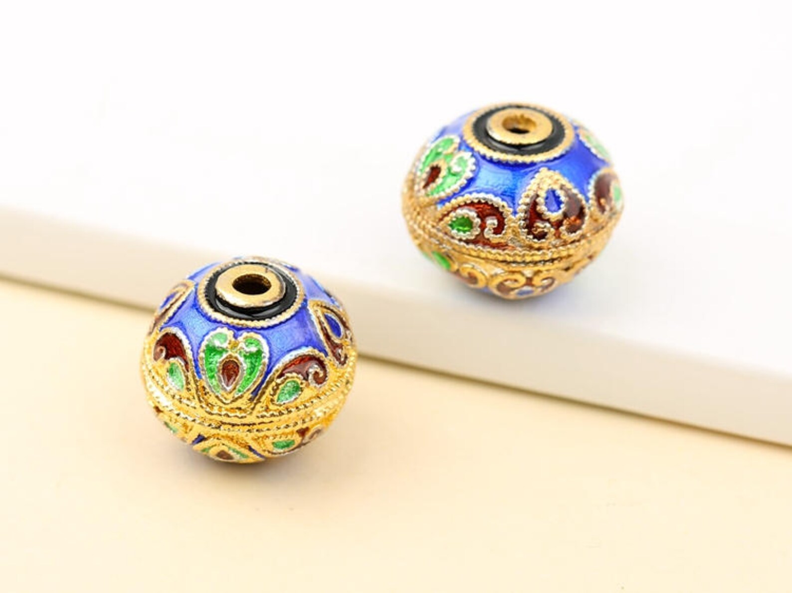 Cloisonne Bead Spacer Beads Beauty Enamel Blue Gold Vintage - Etsy