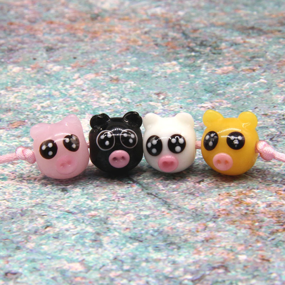 13.5x15.5mm Glazed Bead Big Eyes Pig Glass Beads Piggy Bead Charm ...