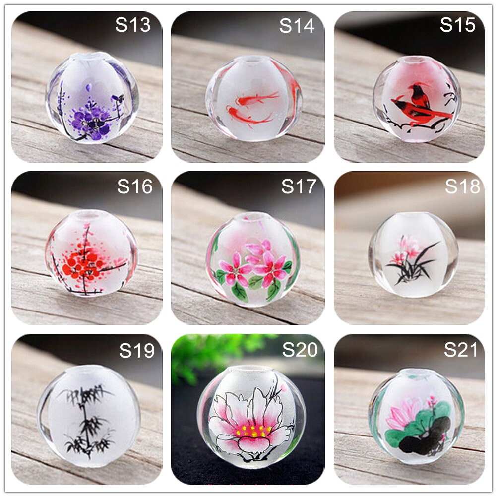 Lamp Work Color Ink Wash Painting Flower Glaze Bead Glass - Etsy
