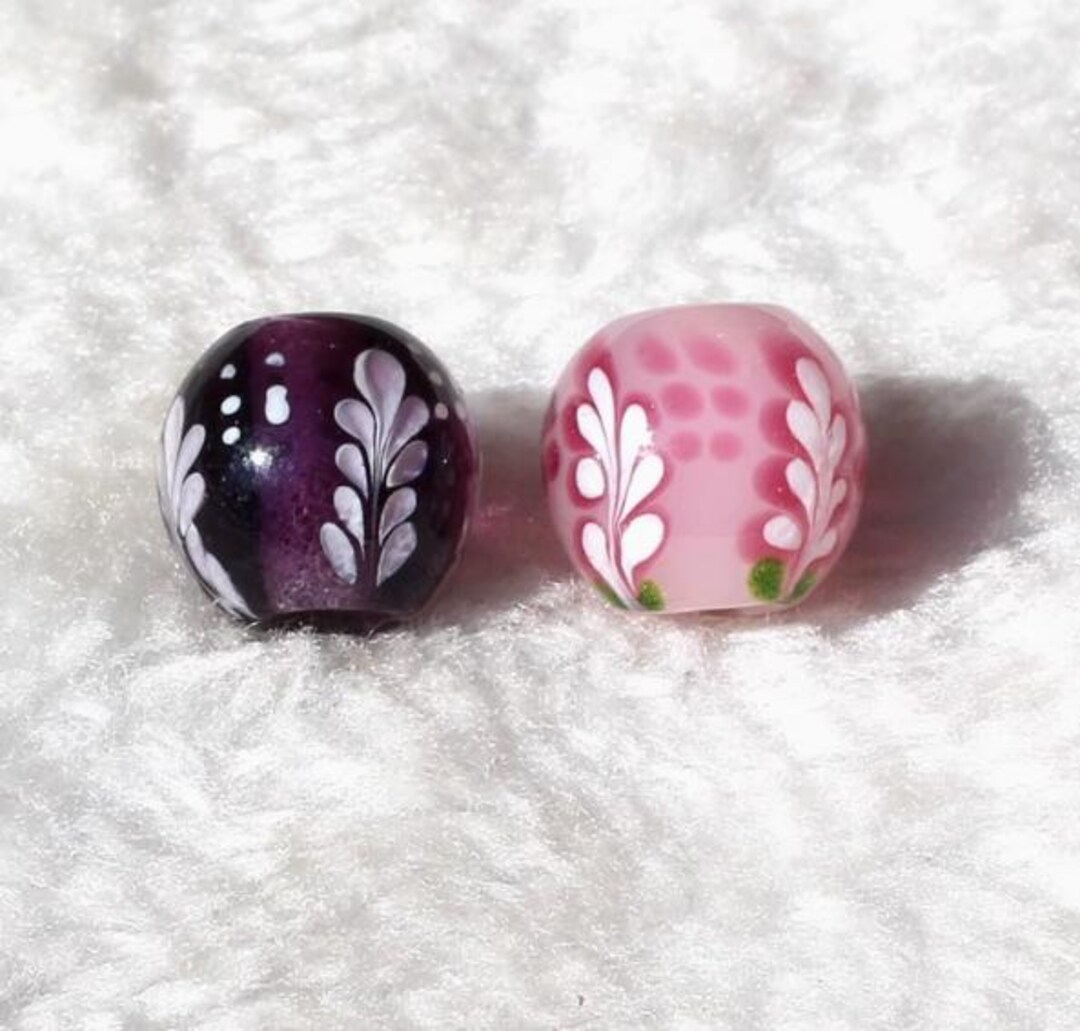Lamp Work 14mm 16mm Pink Purple Flower Leaf Glass Beads Lucky Bead ...