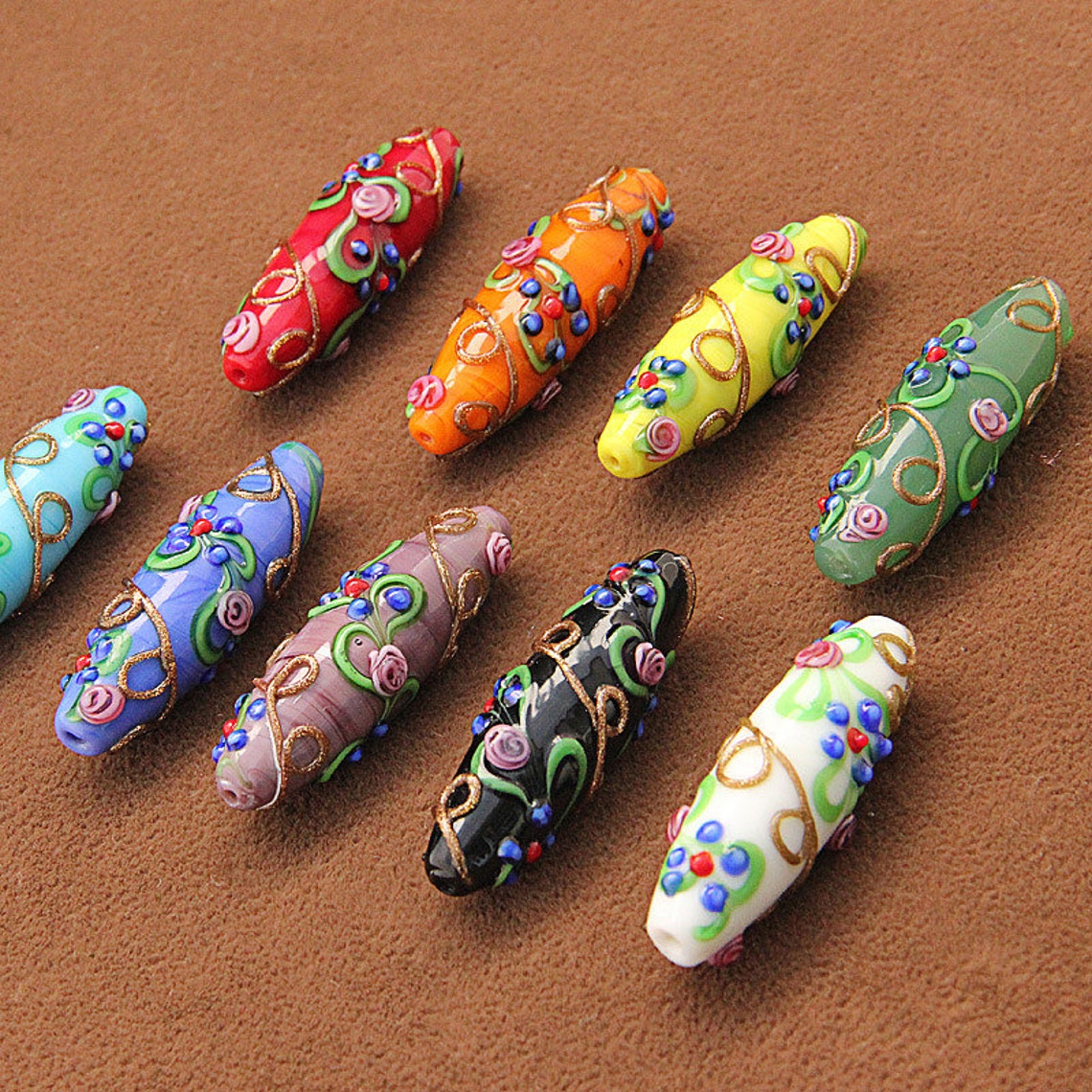 Lampwork Glass Beads, Classy Flower Design Charm (13x42mm) - Etsy
