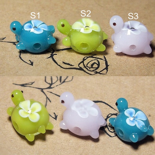 Lamp Work 14mm Turtle Glass Beads Flower Animal Lucky Bead - Etsy