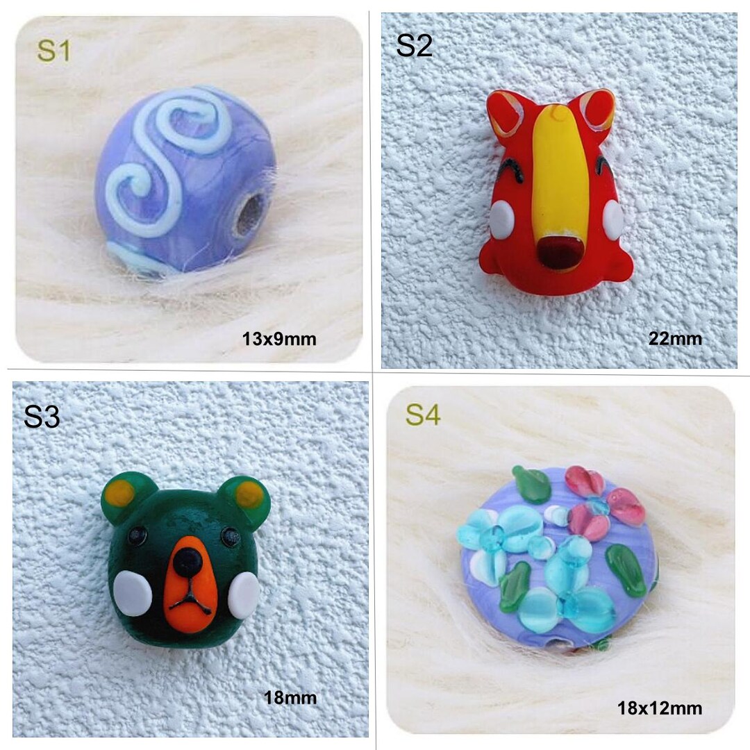 Lampwork Flower Glaze Beads Fox Bear Glass Beads Animal Bead Handmade ...