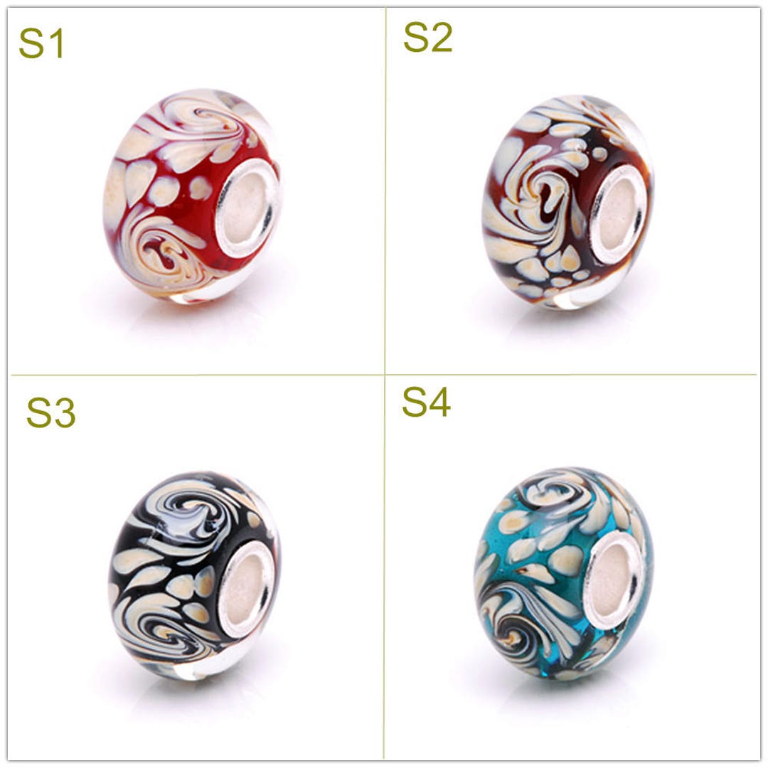 Lampwork 7x14mm Glass Bead Color Paint Glaze Bead 4.5mm Hole Silver ...
