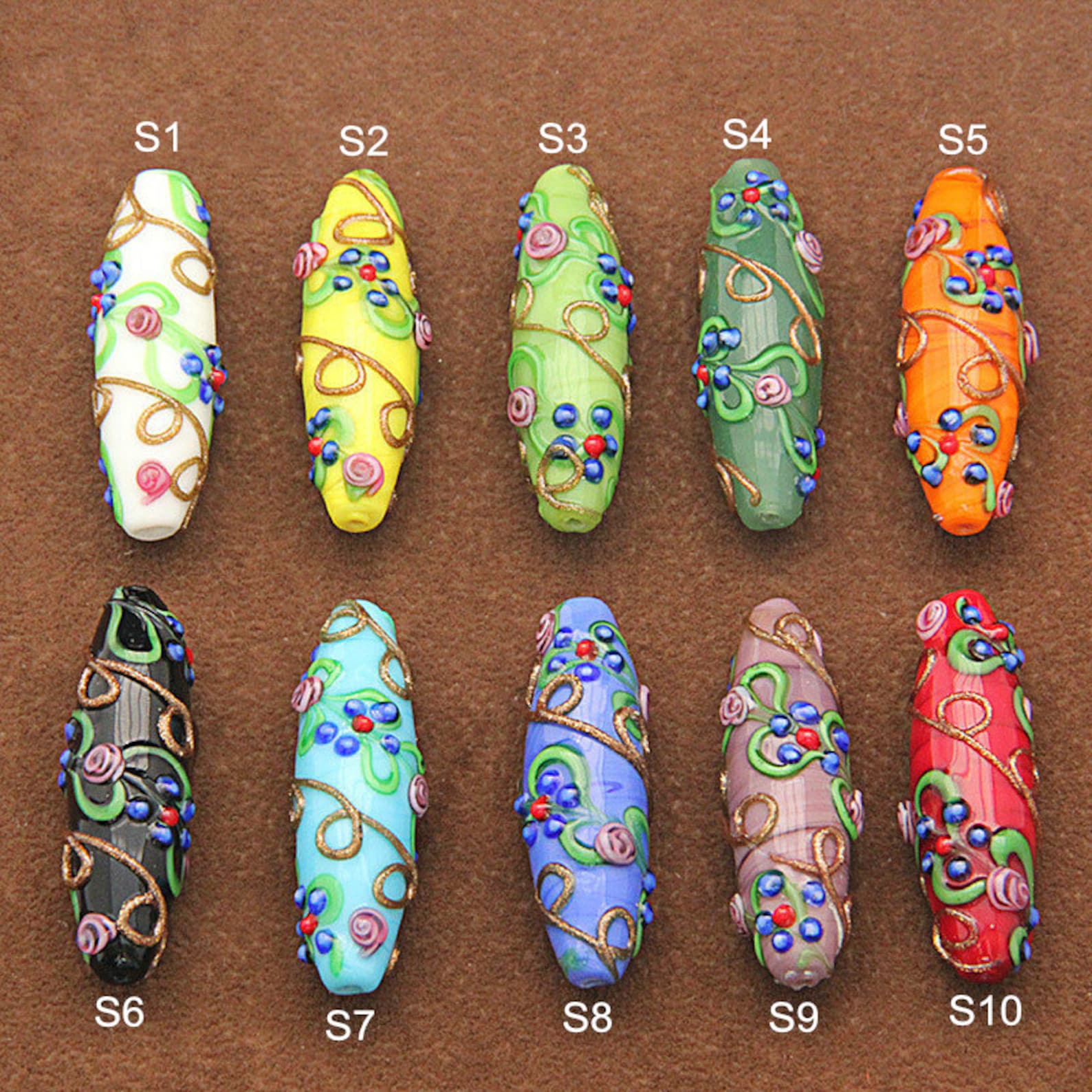 Lampwork Glass Beads, Classy Flower Design Charm (13x42mm) - Etsy