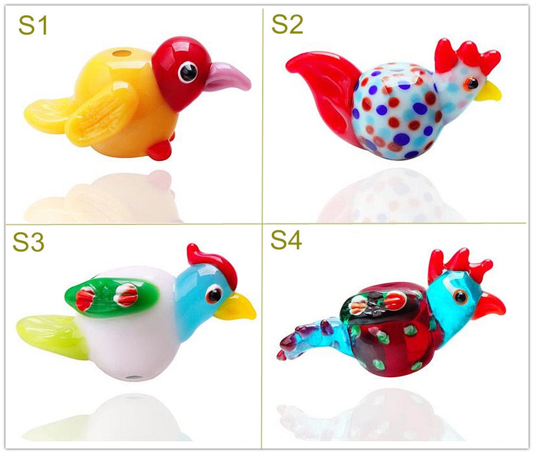 Lamp Work 14x22mm Chicken Bird Glaze Bead Glass Beads Handmade Bead ...
