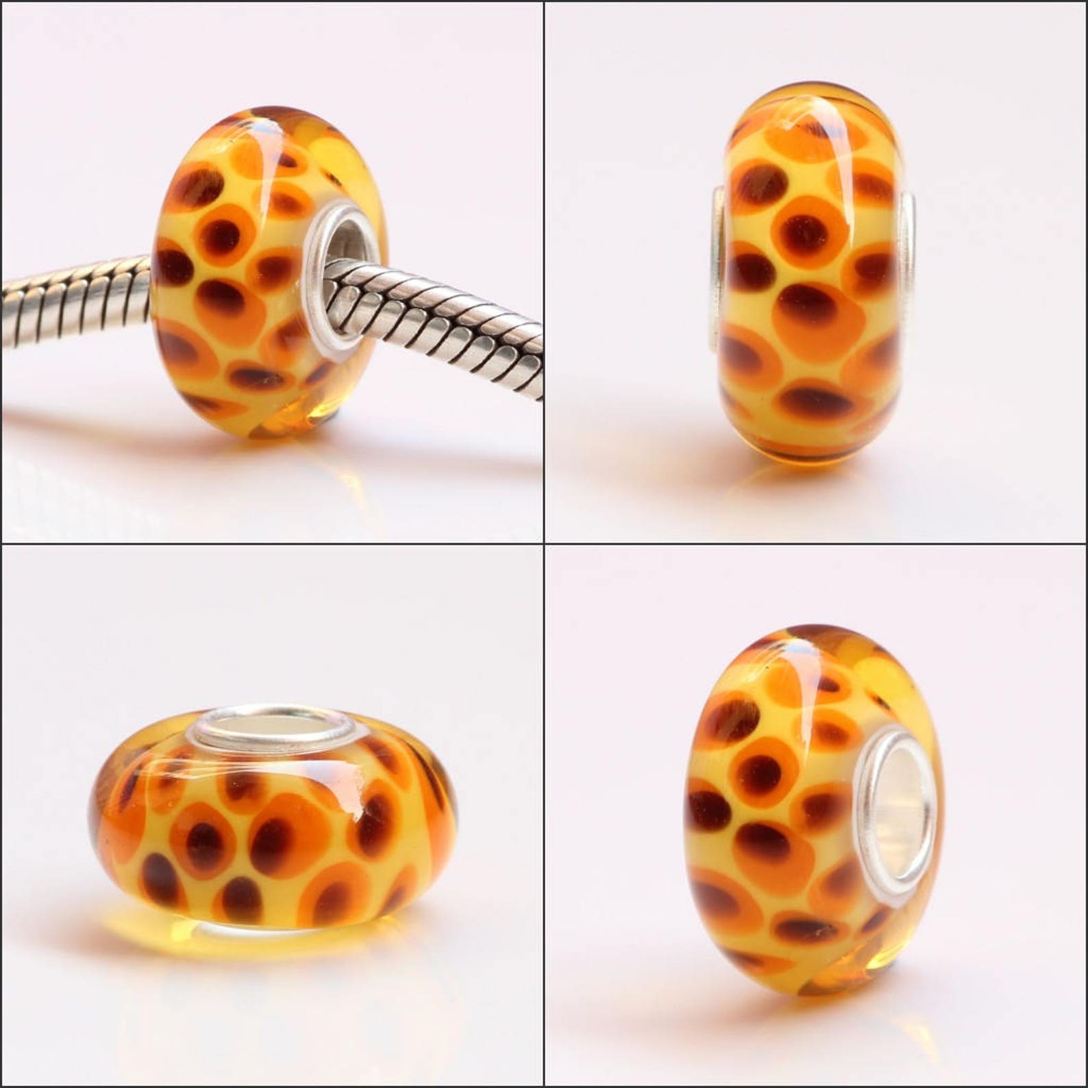 9.25 Silver 4.5mm Hole Lampwork Color Dots Glaze Bead Art Glass Beads ...