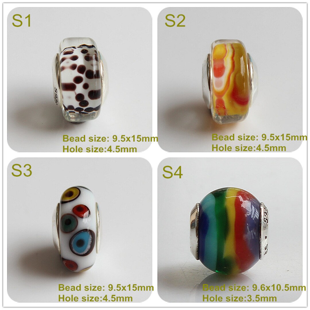 9.25 Silver Lampwork Dot Rainbow Painting Color Glaze Bead Glass Beads ...