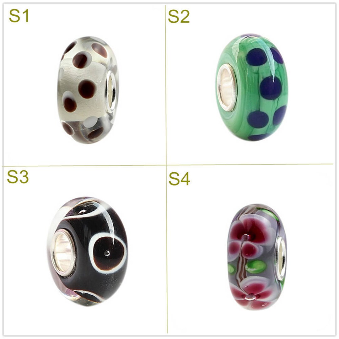 9.25 Silver 4.5mm Hole Lampwork Color Dots Glaze Bead Flower Glass ...