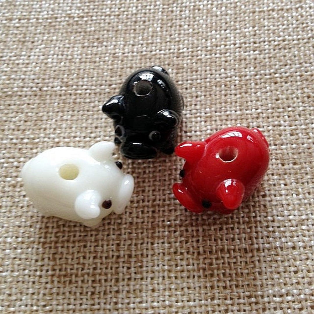 Glazed Bead 20mm Flower White Black Red Pig Glass Beads Piggy Bead ...
