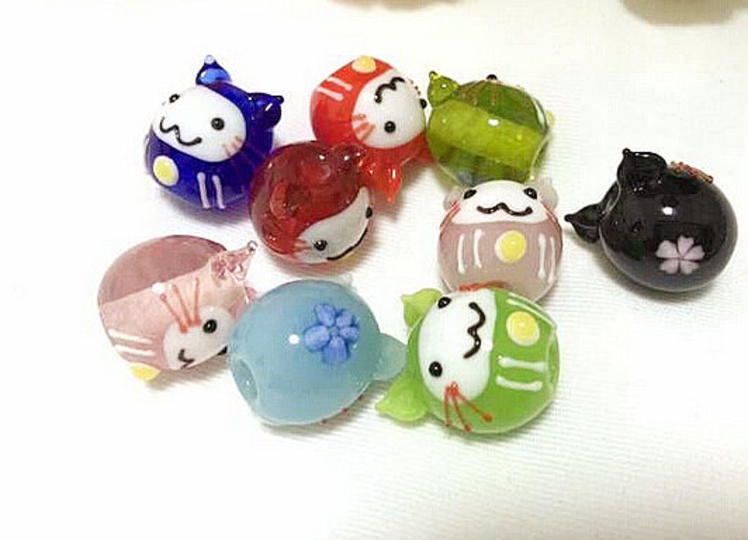 Glazed Bead 14mm Lucky Cat Glass Beads Handmade Bead Fortune Cat Bead ...