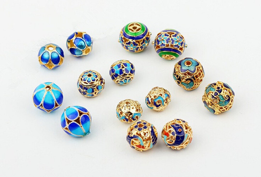 Cloisonne Bead Hollow Craved Bead DIY Beads Blue Enamel Alloy Copper ...