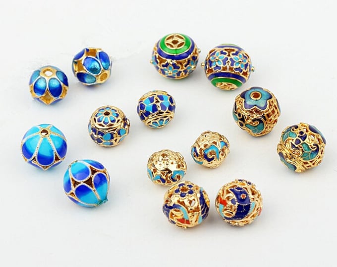 8mm Cloisonne Bead Flower Lotus Bead DIY Beads Blue Enamel - Etsy
