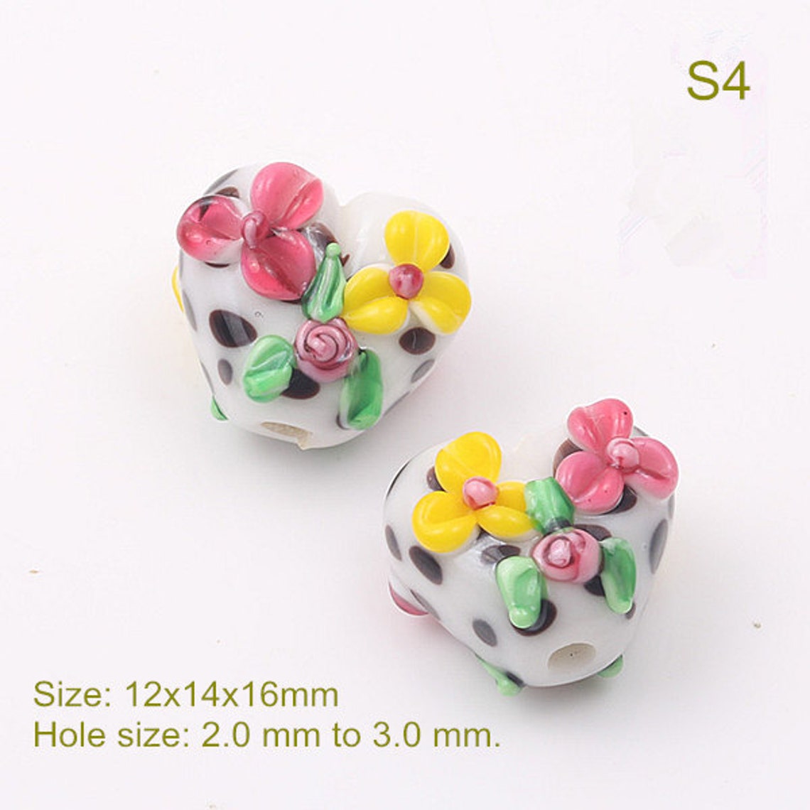 Lamp Work Love Heart Flower Beads Art Bead Glass Beads Lucky Bead ...