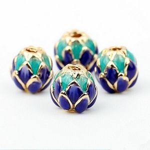 8mm Cloisonne Bead Flower Lotus Bead DIY Beads Blue Enamel Fine Copper ...