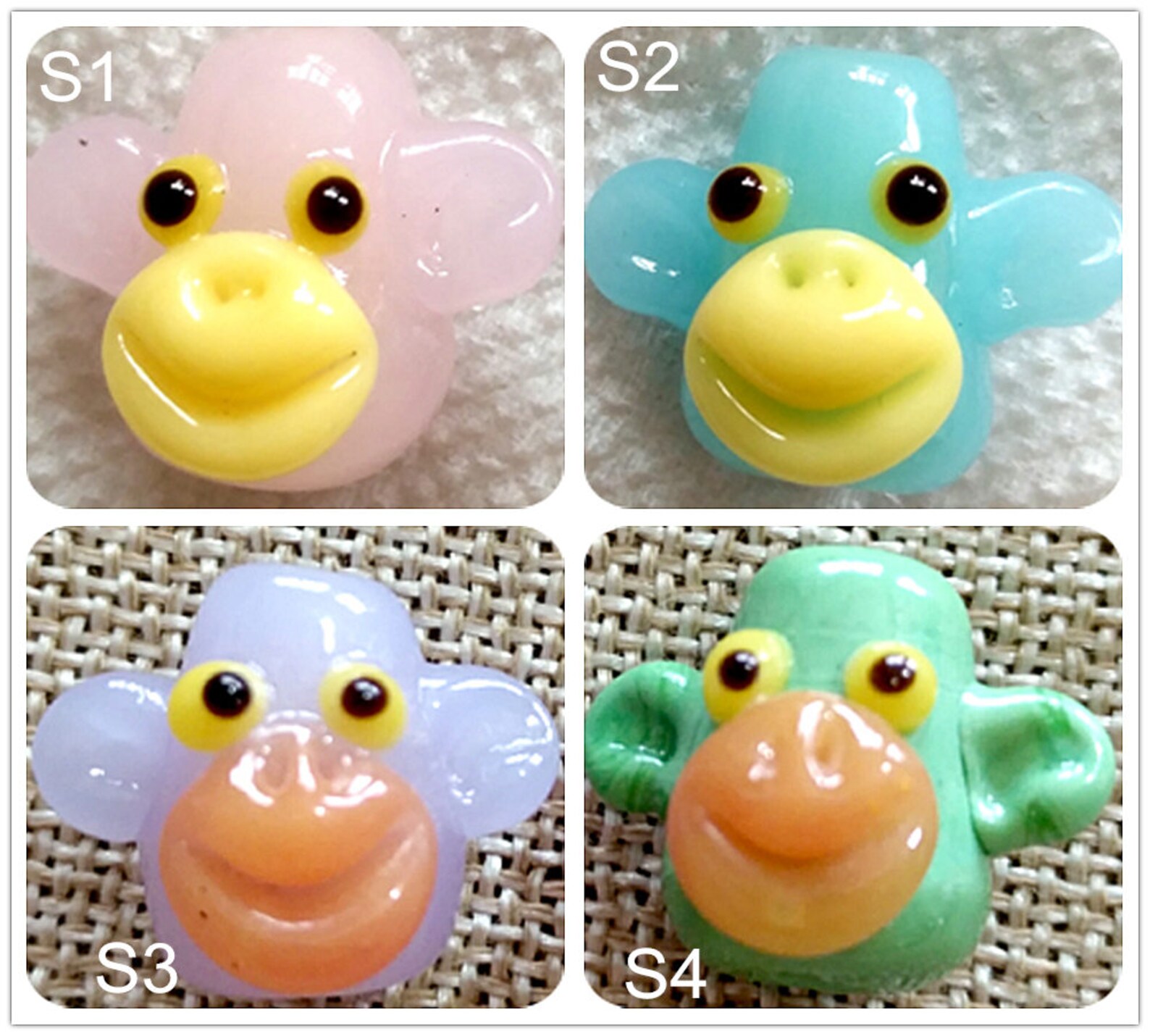Glazed Bead Smiling Big Ear Monkey Glass Beads Animal Bead - Etsy