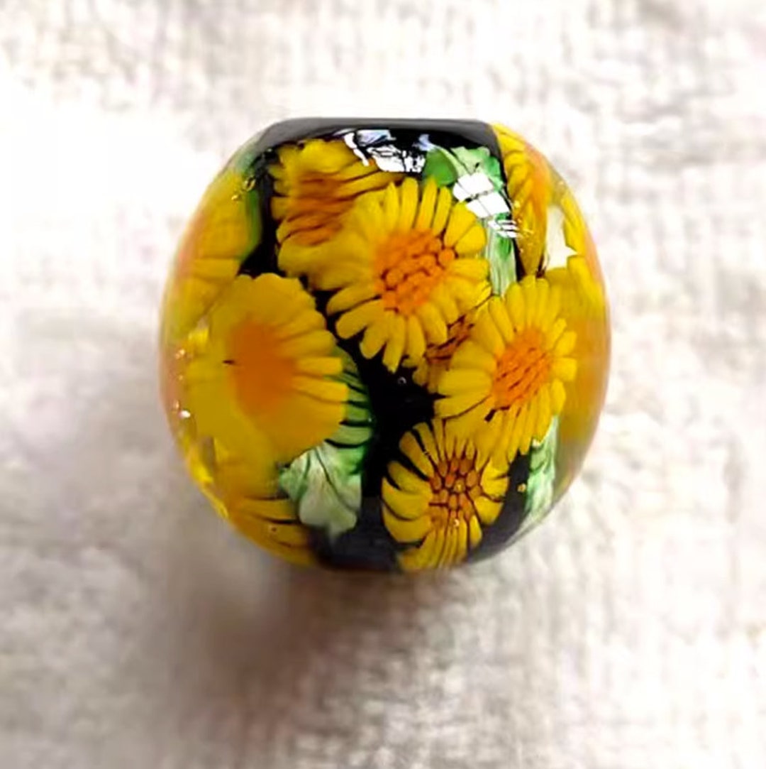 Lampwork 16mm 18mm 20mm Sunflower Beads Ball Bead Flower Glass Beads ...