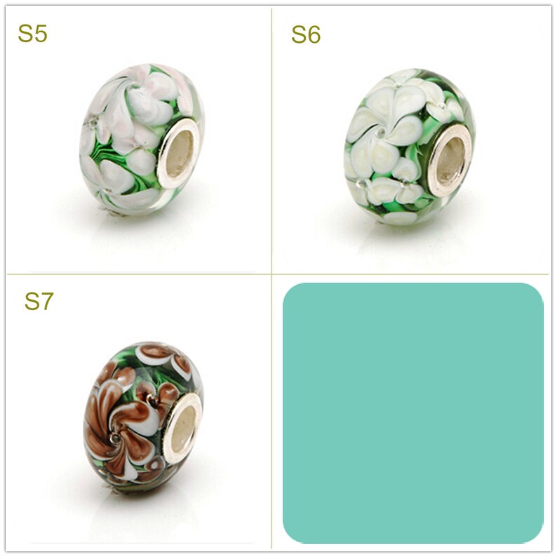 Lampwork 7x14mm Glass Bead Flower Glaze Bead 4.5mm Hole Silver | Etsy