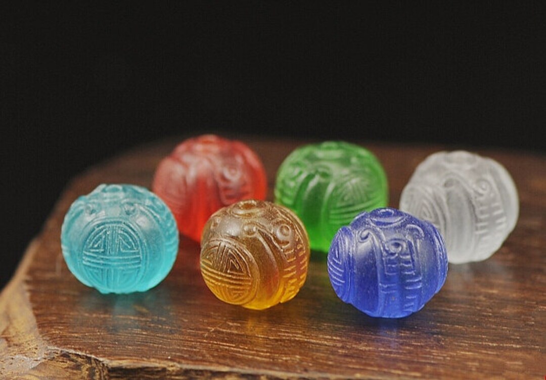 Lamp Work 16x13.5mm Hand Carving Emboss Clouding Bead Round Bead Glaze ...