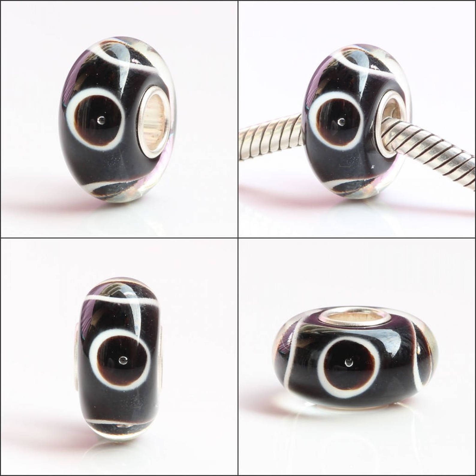 9.25 Silver 4.5mm Hole Lampwork Color Dots Glaze Bead Flower Glass ...