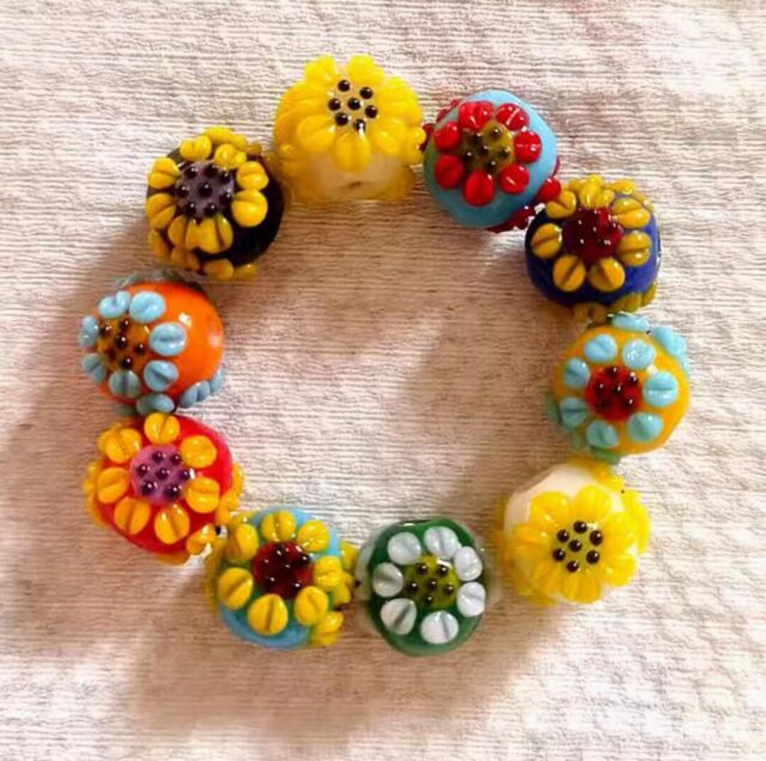 12mm 14mm Lampwork Sunflower Glaze Bead Bless Glass Beads Flower Bead ...