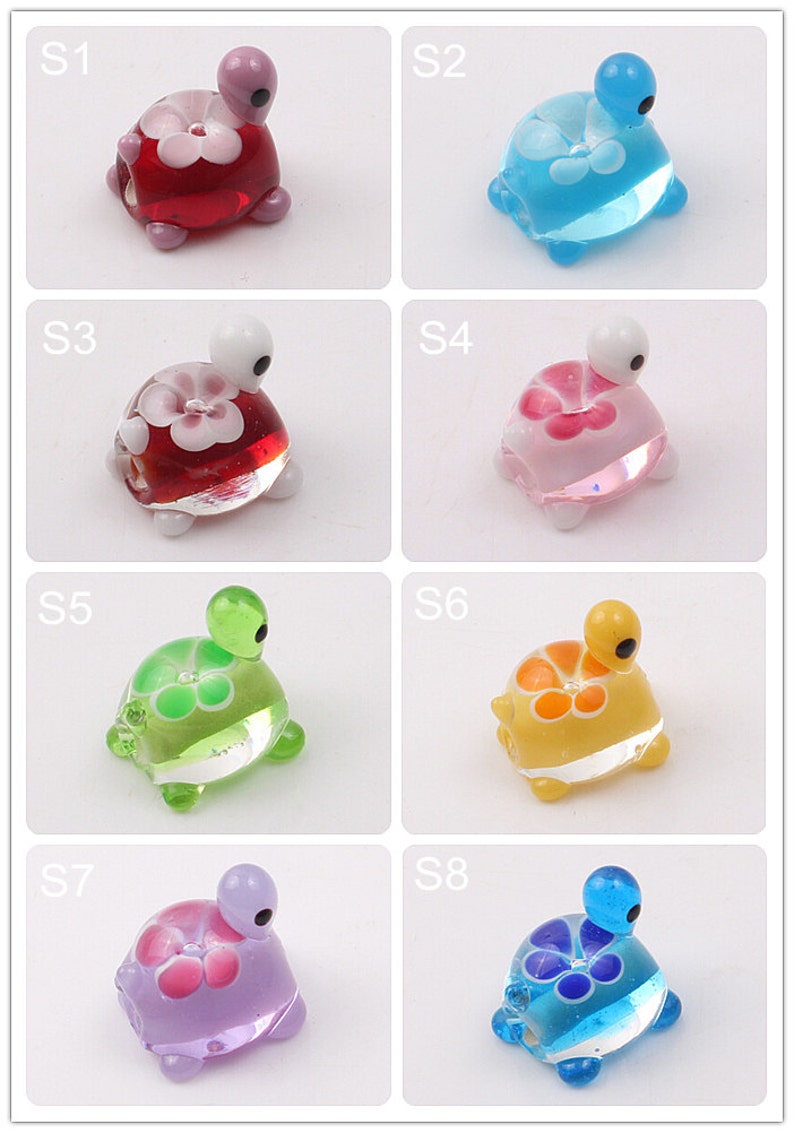 13mm 16mm Lampwork Turtle Glaze Bead Glass Beads Colorful Flower Lucky ...