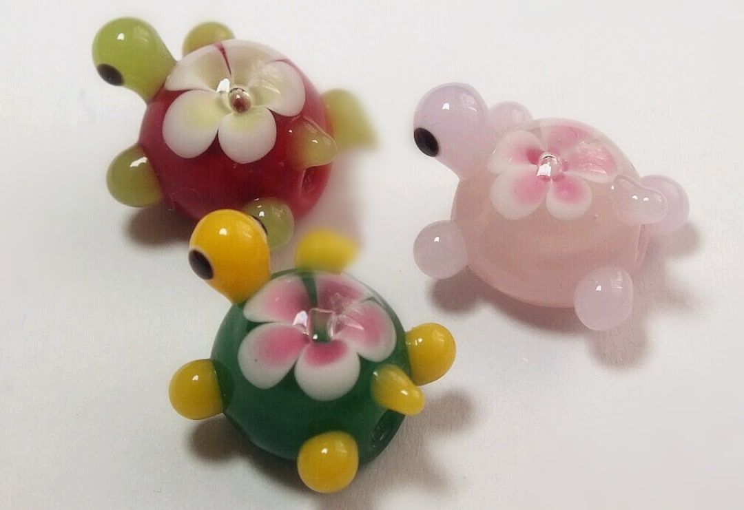 Lamp Work 14mm Turtle Glass Beads Flower Animal Lucky Bead Design Charm ...