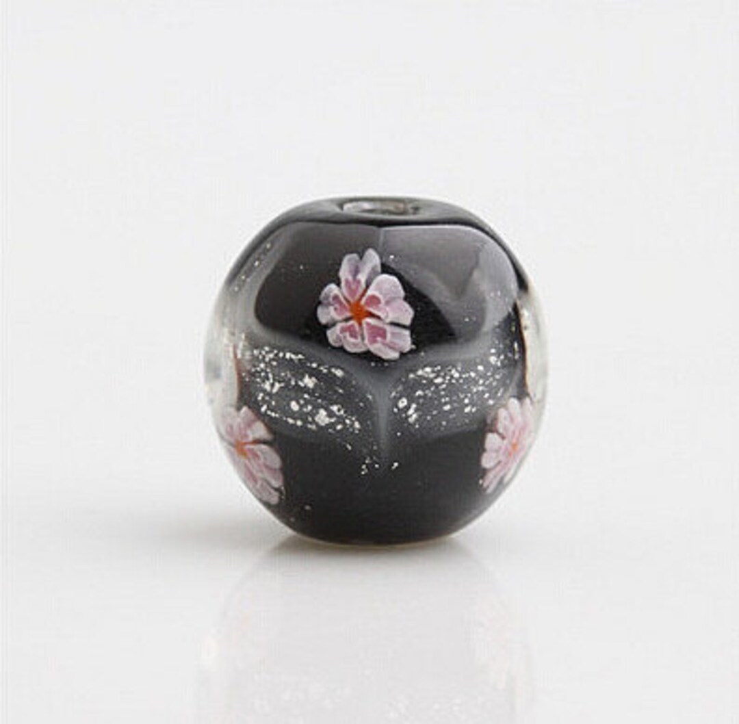 Lamp Work 12mm 14mm 16mm Pink Flower Leaf Glass Beads Lucky Bead Design ...