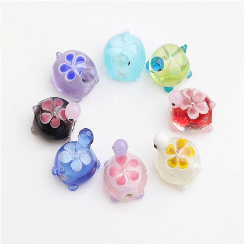 13mm 18mm Lampwork Turtle Glaze Bead Glass Beads Colorful Flower Lucky ...