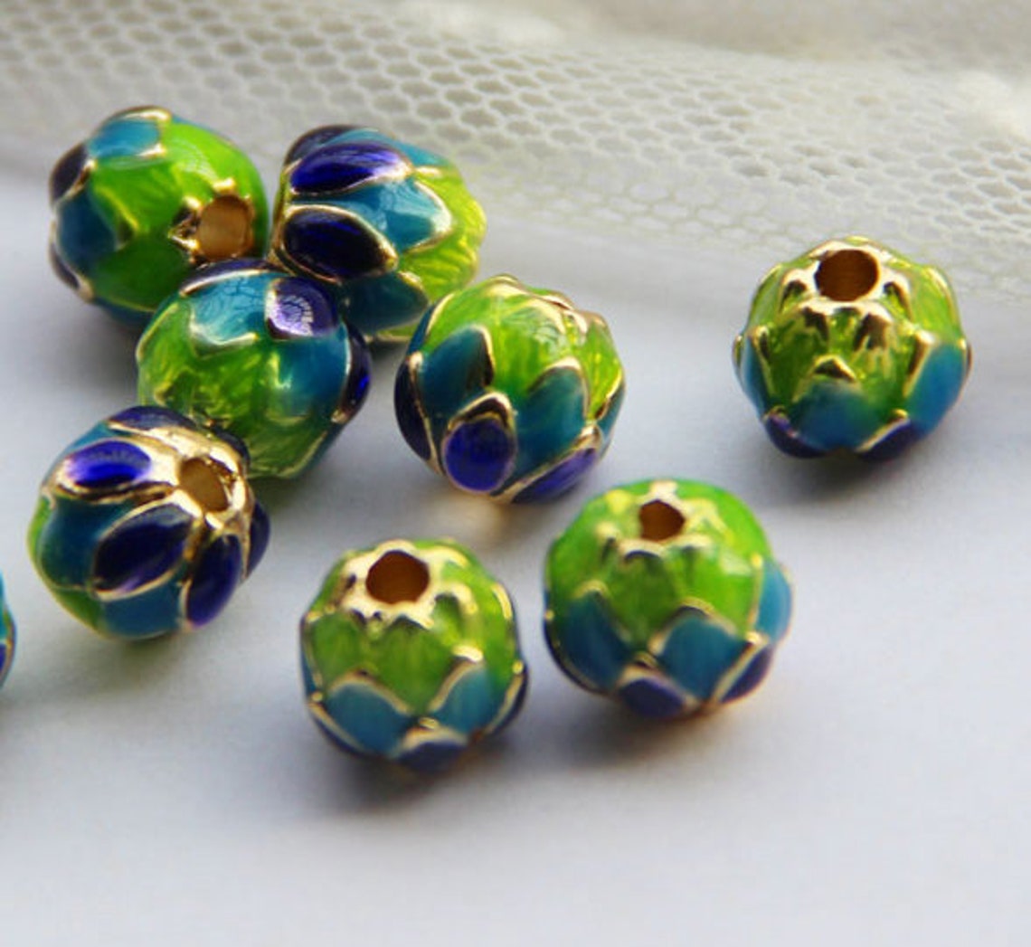 8x9mm Cloisonne Bead Flower Lotus Bead DIY Beads Blue Enamel Fine ...