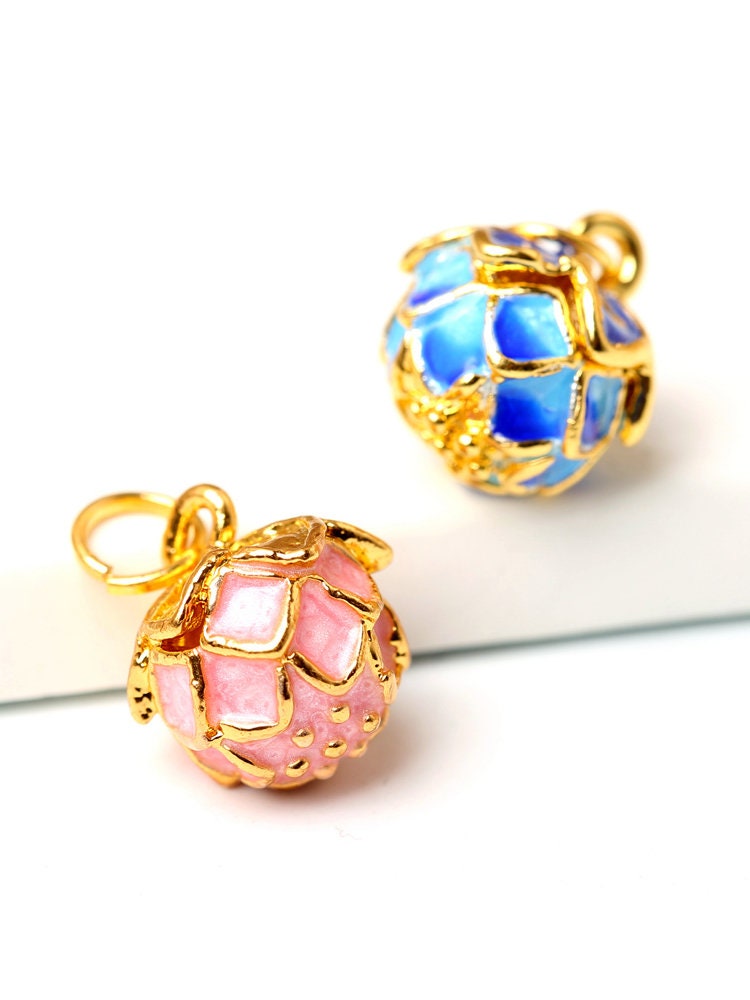 Cloisonne Bead Pink Blue Lotus Flower Bead Pendant Color Enamel Alloy ...