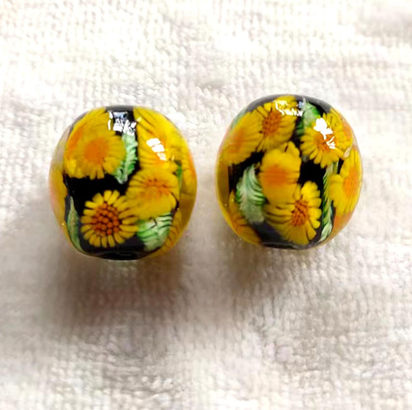 Lampwork 16mm 18mm 20mm Sunflower Beads Ball Bead Flower Glass Beads ...