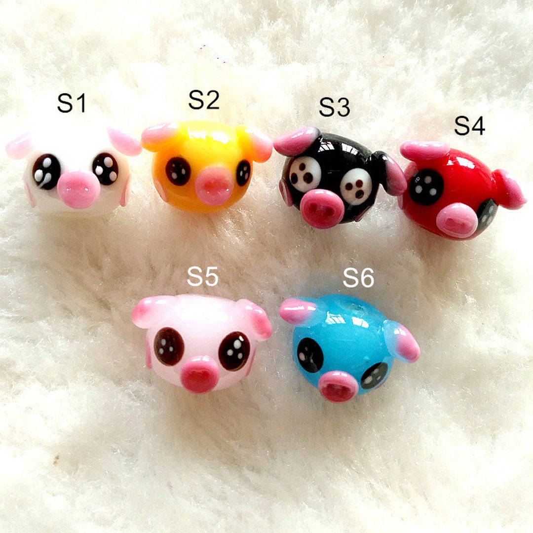 14mm Glazed Bead Big Pink Ear Pig Glass Beads Piggy Bead Charm Bracelet ...