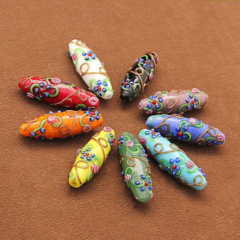 Lampwork Glass Beads, Classy Flower Design Charm (13x42mm) - Etsy