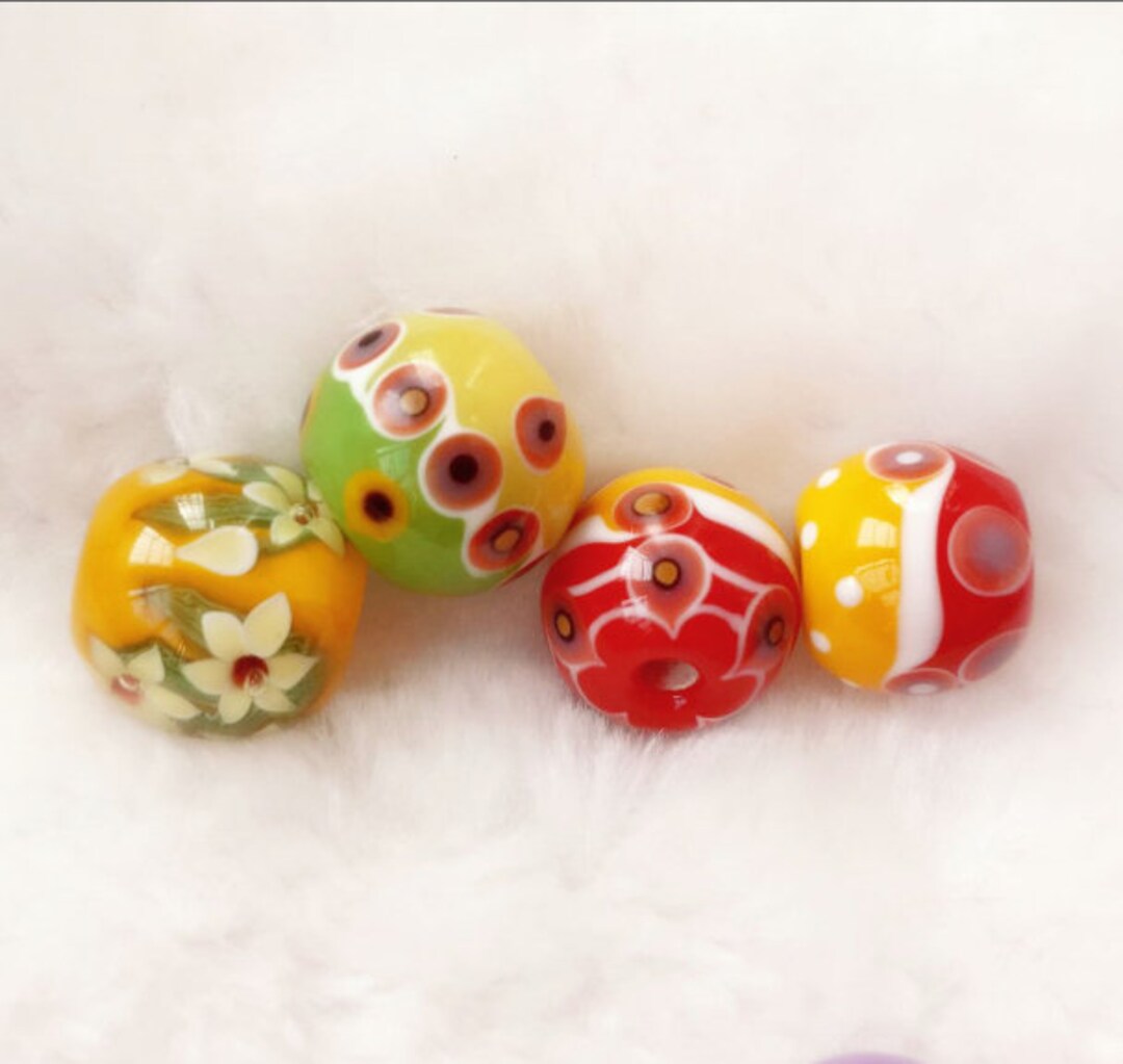 Lampwork Flower Dot Paint Glaze Bead Art Glass Beads Pray Bead Charm ...