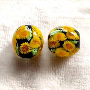 Lampwork 16mm 18mm 20mm Sunflower Beads Ball Bead Flower Glass Beads ...