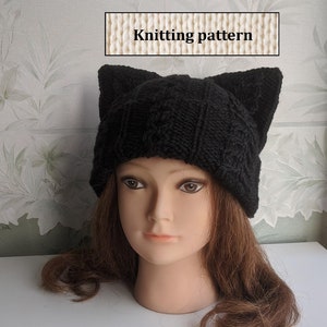 Cat Hat Instant Download Knitting Pattern IN ENGLISH - Cat Ear Hat Knitting Pattern - Women Hat ...