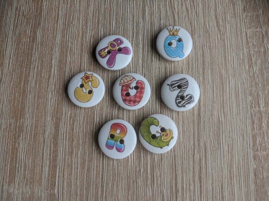 Set of 10 Pieces Alphabet Letter Buttons/ Wooden Buttons X 10/ Letter ...