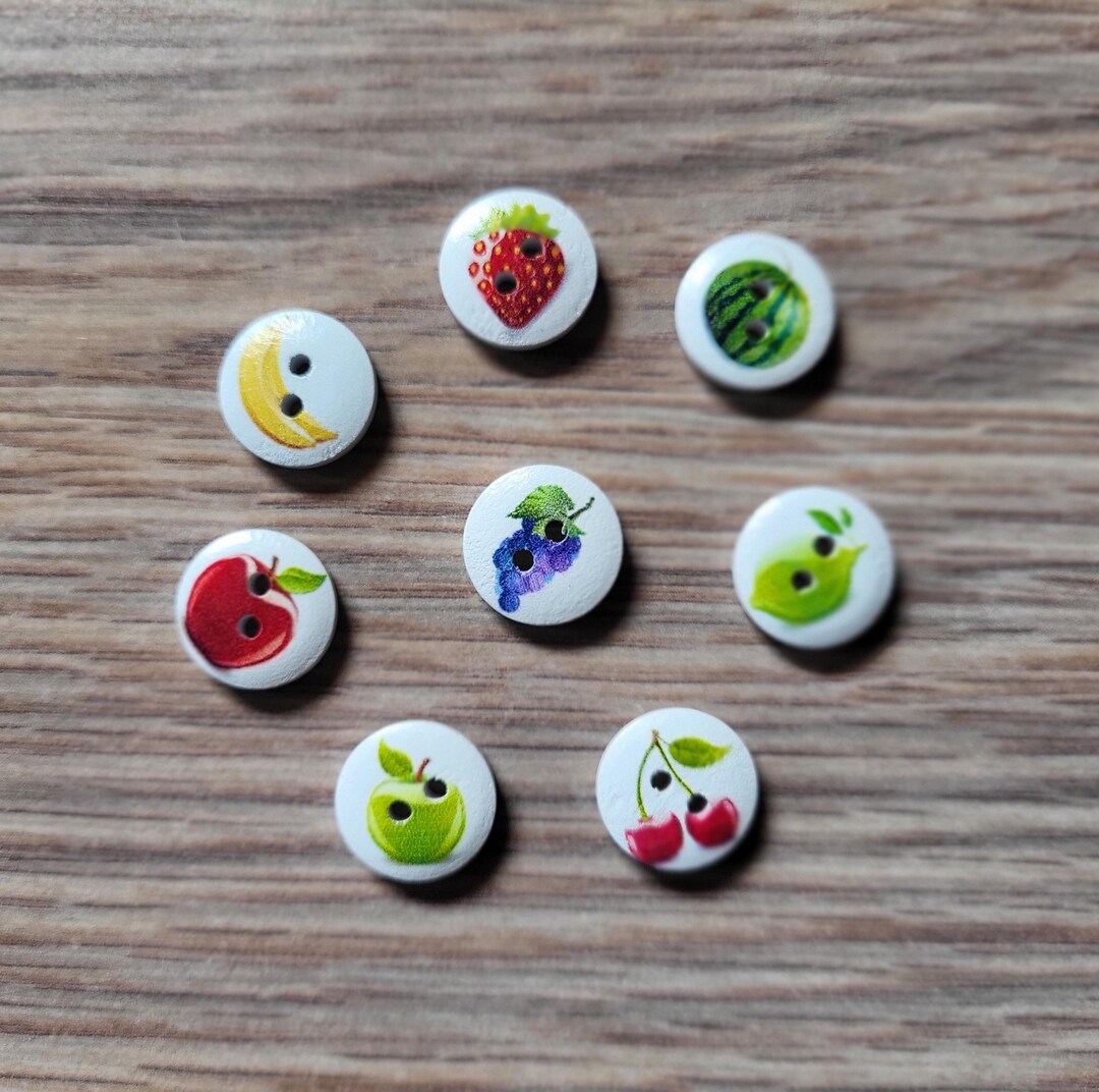 SET of 8 BUTTONS of Different Fruits and Berries/ 15mm Wooden Buttons ...