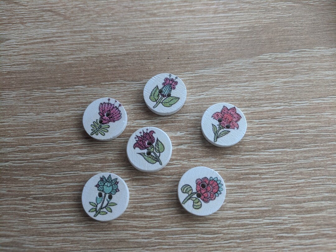 Set of 10 Pieces of Flower Buttons/ Wooden Buttons X 10/ Flower Buttons ...