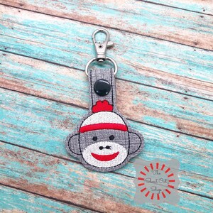Gray Sock Monkey Keychain, Sock Monkey Key Chain, Sock Monkey Keyring ...