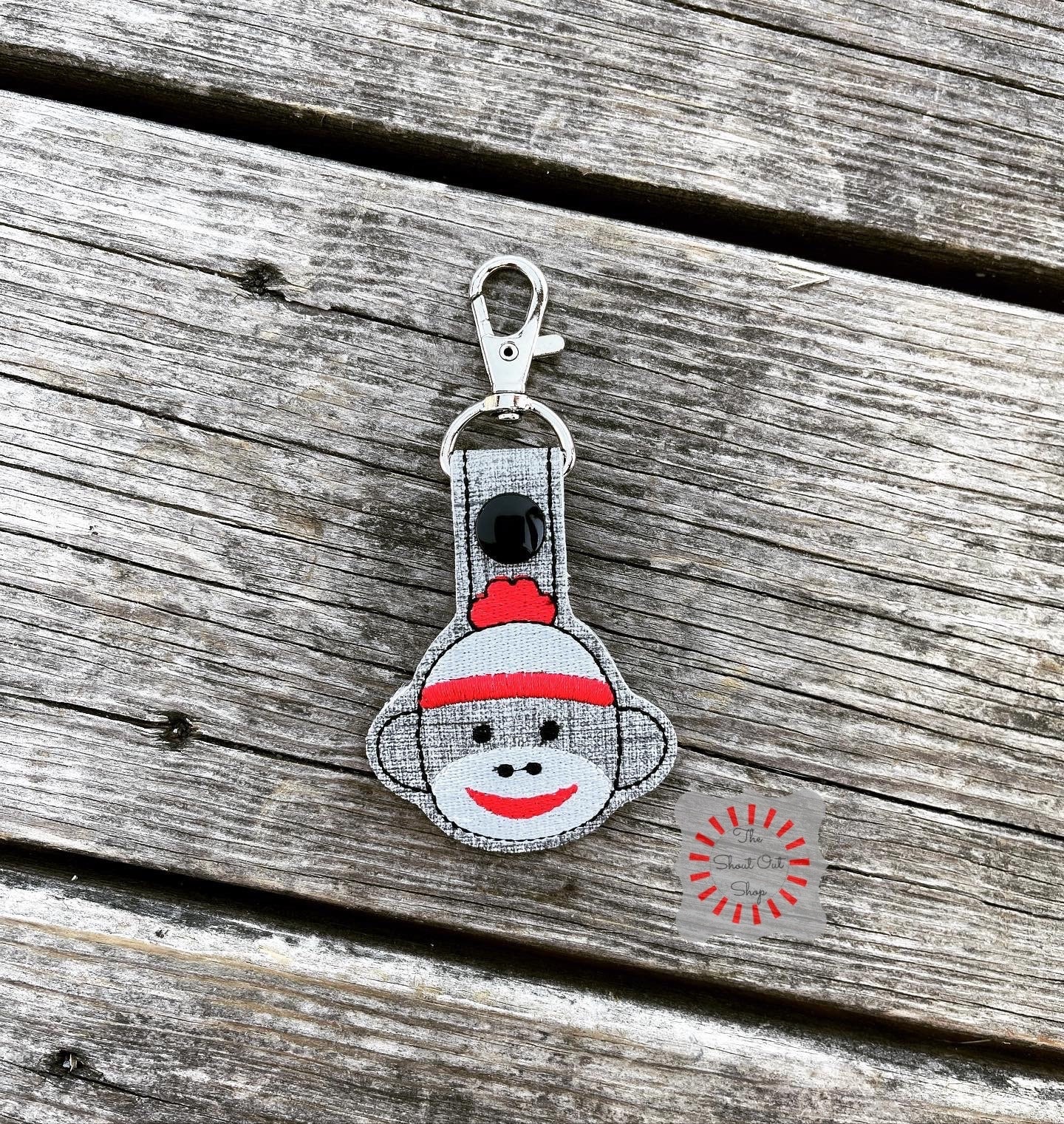 Gray Sock Monkey Keychain, Sock Monkey Key Chain, Sock Monkey Keyring ...