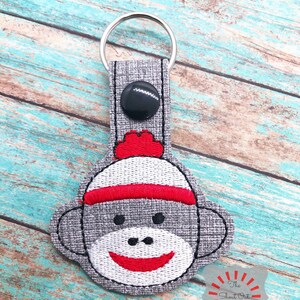Gray Sock Monkey Keychain, Sock Monkey Key Chain, Sock Monkey Keyring ...
