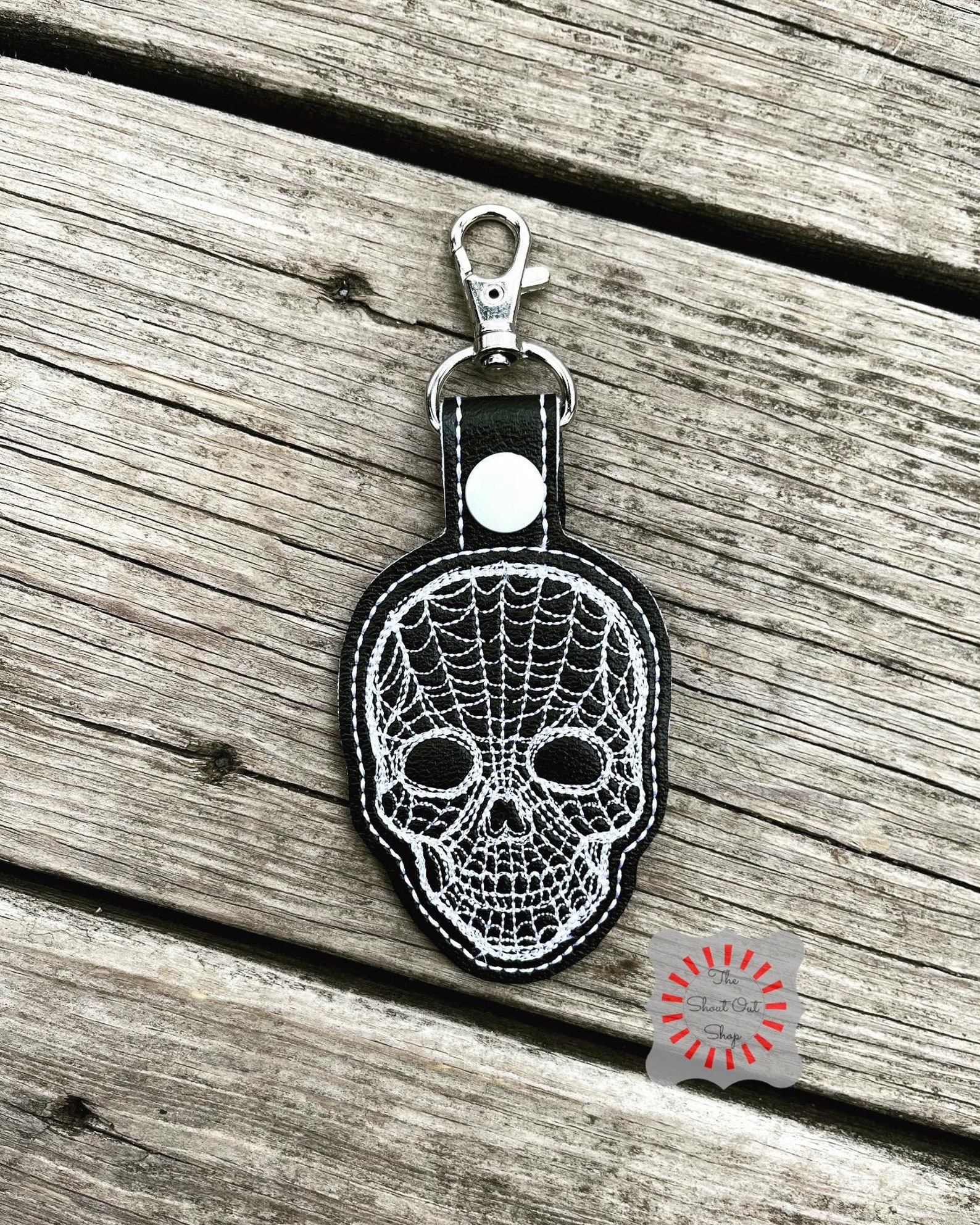 Webbed Skeleton Keychain, Webbed Skeleton Key Ring, Skeleton Key Chain, Skeleton Keyring, Spooky ...