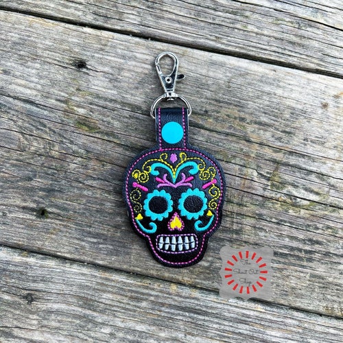 Sugar Skull Keychain Day of the Dead Charm Silver Sugar Skull | Etsy