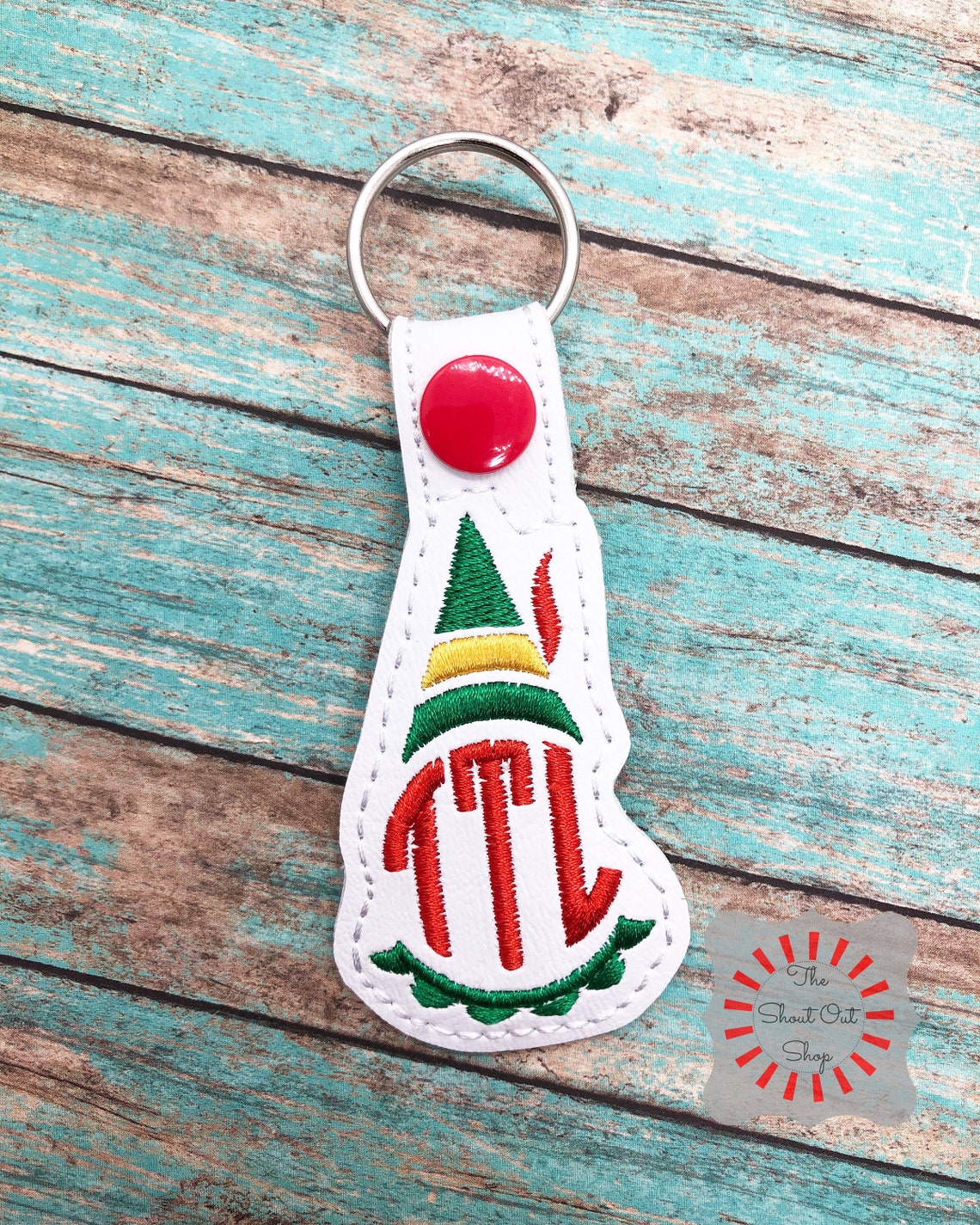 Elf Hat Monogram Keychain, Elf Hat Key Chain, Elf Hat Keyfob, Monogram ...