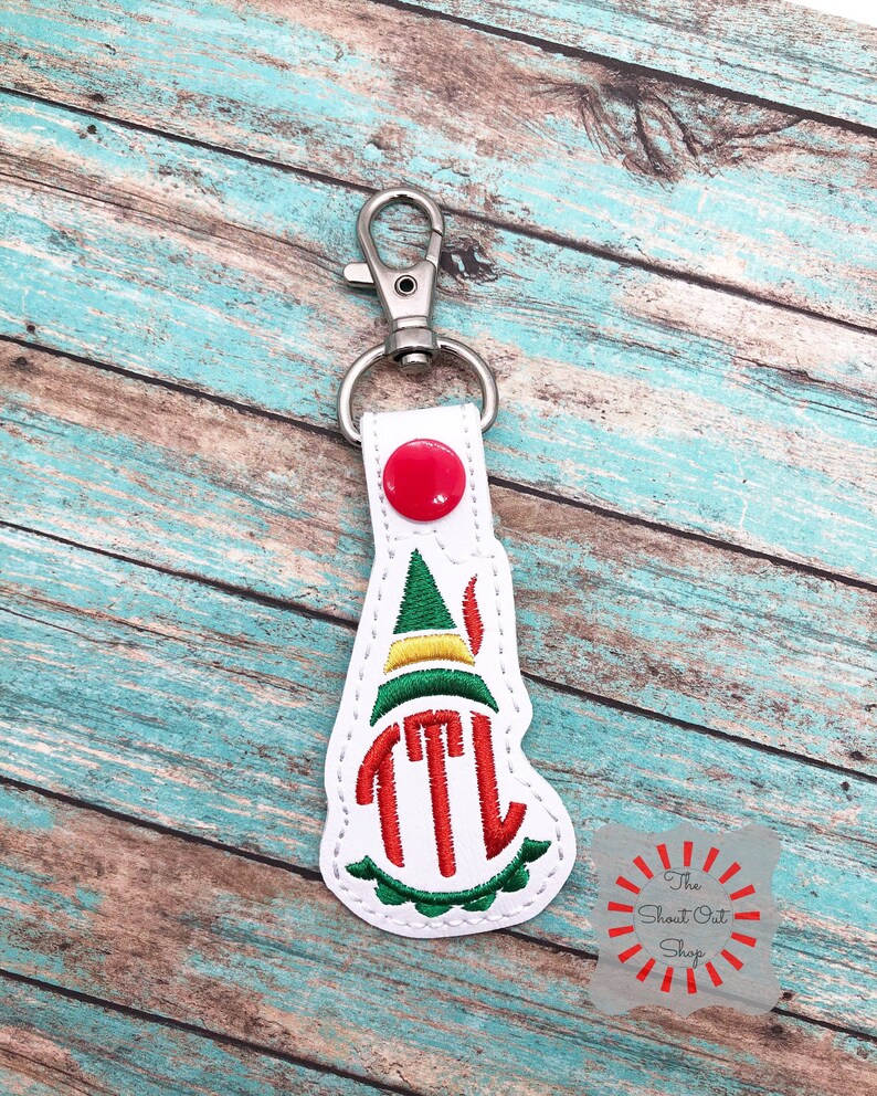 Elf Hat Monogram Keychain, Elf Hat Key Chain, Elf Hat Keyfob, Monogram Keyfob, Christmas ...