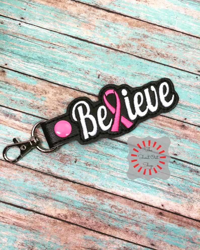 Believe Keychain Pink Ribbon Key Chain Pink Ribbon Keyfob | Etsy
